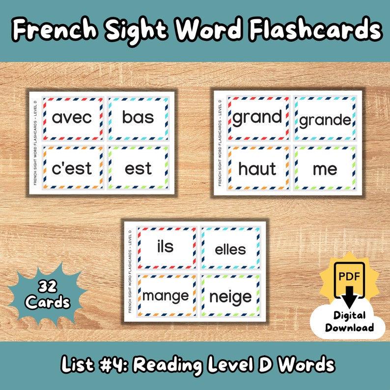French Sight Word Flashcards (level 4) - Basic French Learning ...