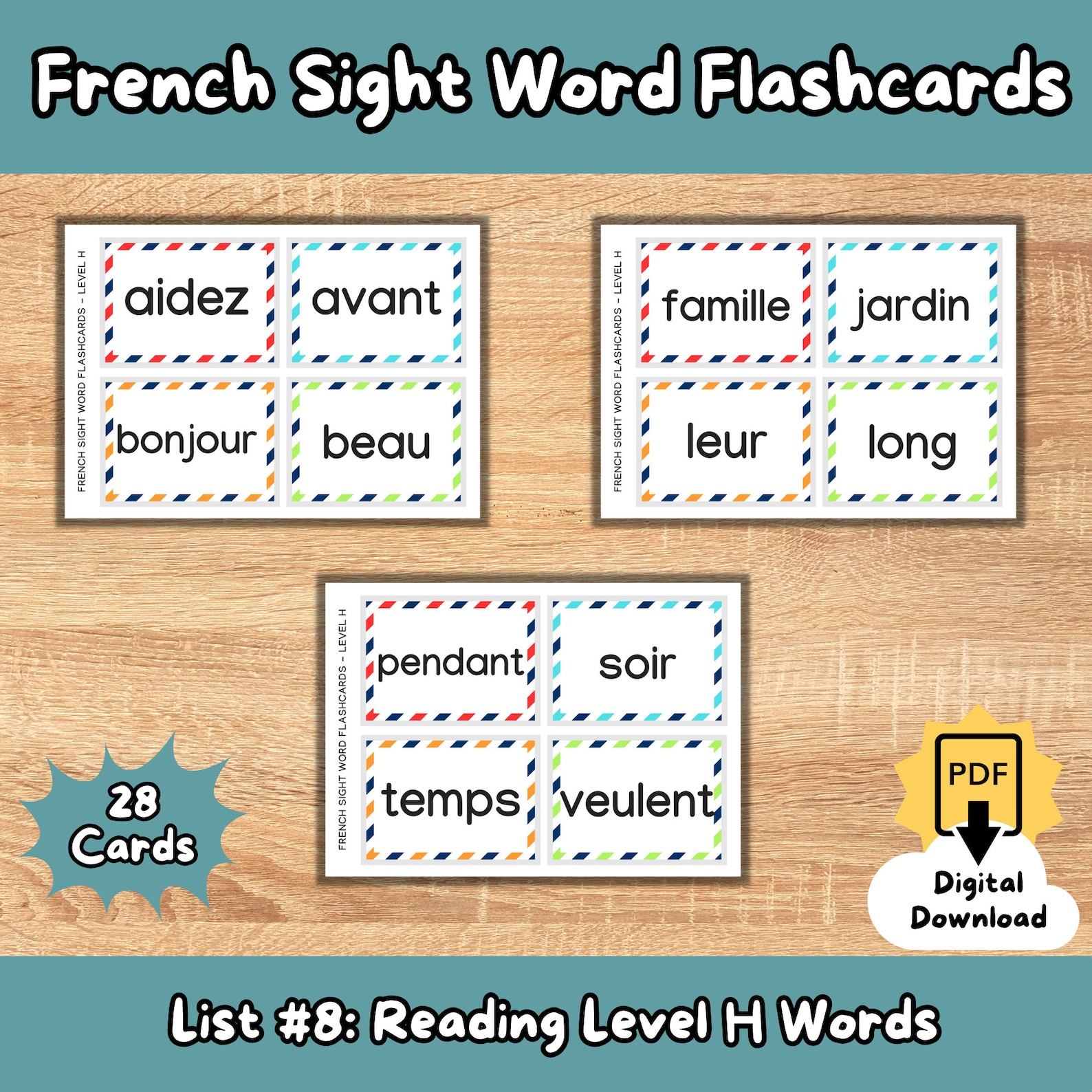 French Sight Word Flashcards BUNDLE 6-10 Basic French Learning ...