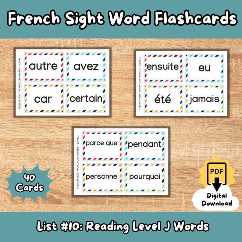 French Sight Word Flashcards BUNDLE 6-10 Basic French Learning ...