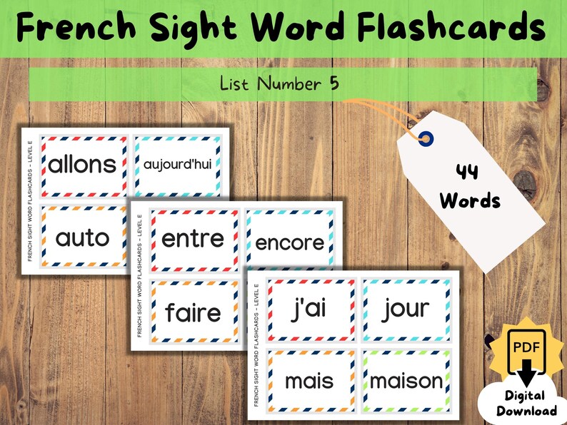 French Sight Word Flashcards BUNDLE 1-5 Basic French - Etsy