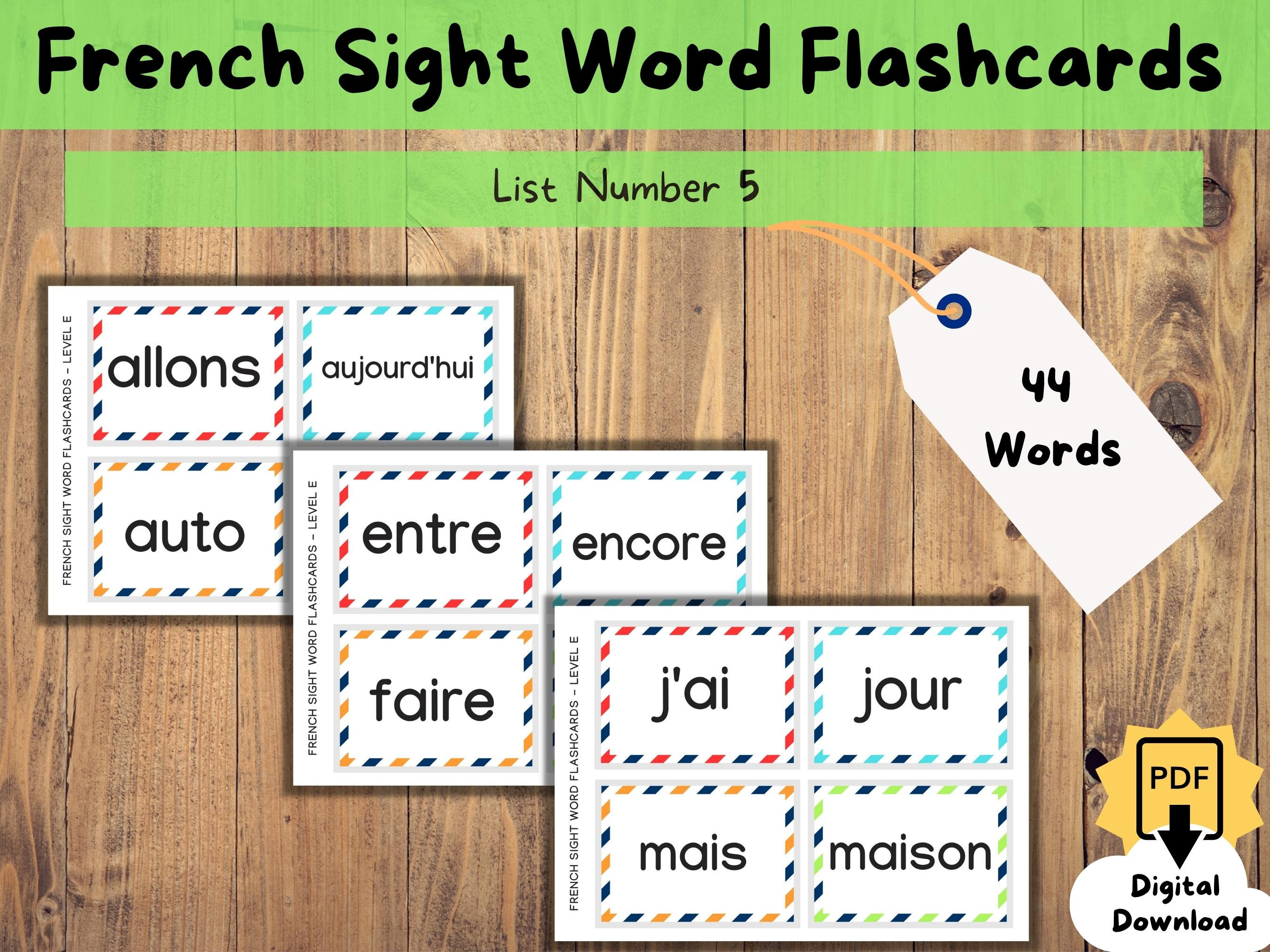 French Sight Word Flashcards BUNDLE 1-5 Basic French - Etsy