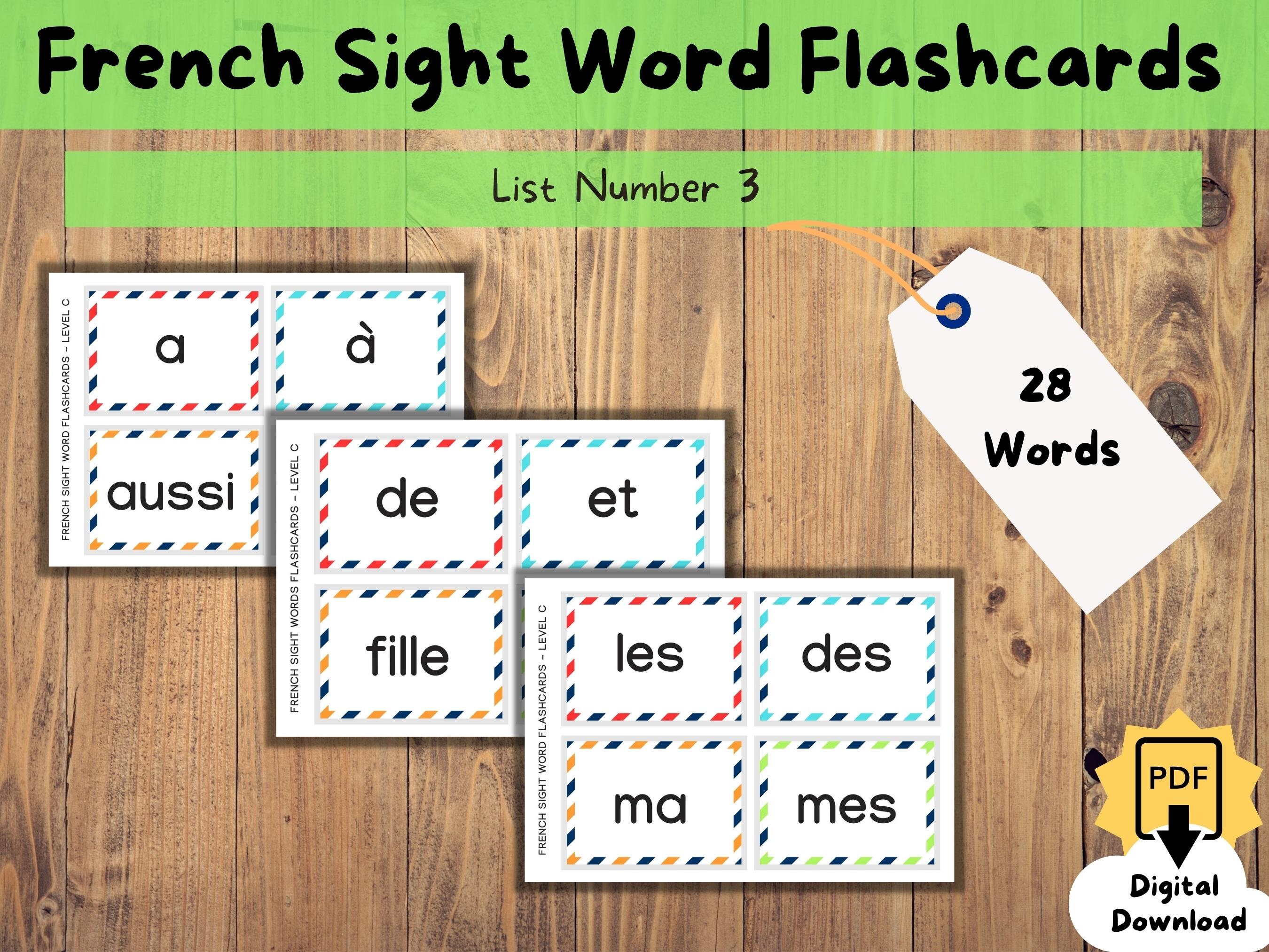 French Sight Word Flashcards BUNDLE 1-5 Basic French - Etsy