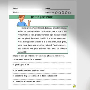 Basic French Reading Comprehension (french Learning, Classroom ...