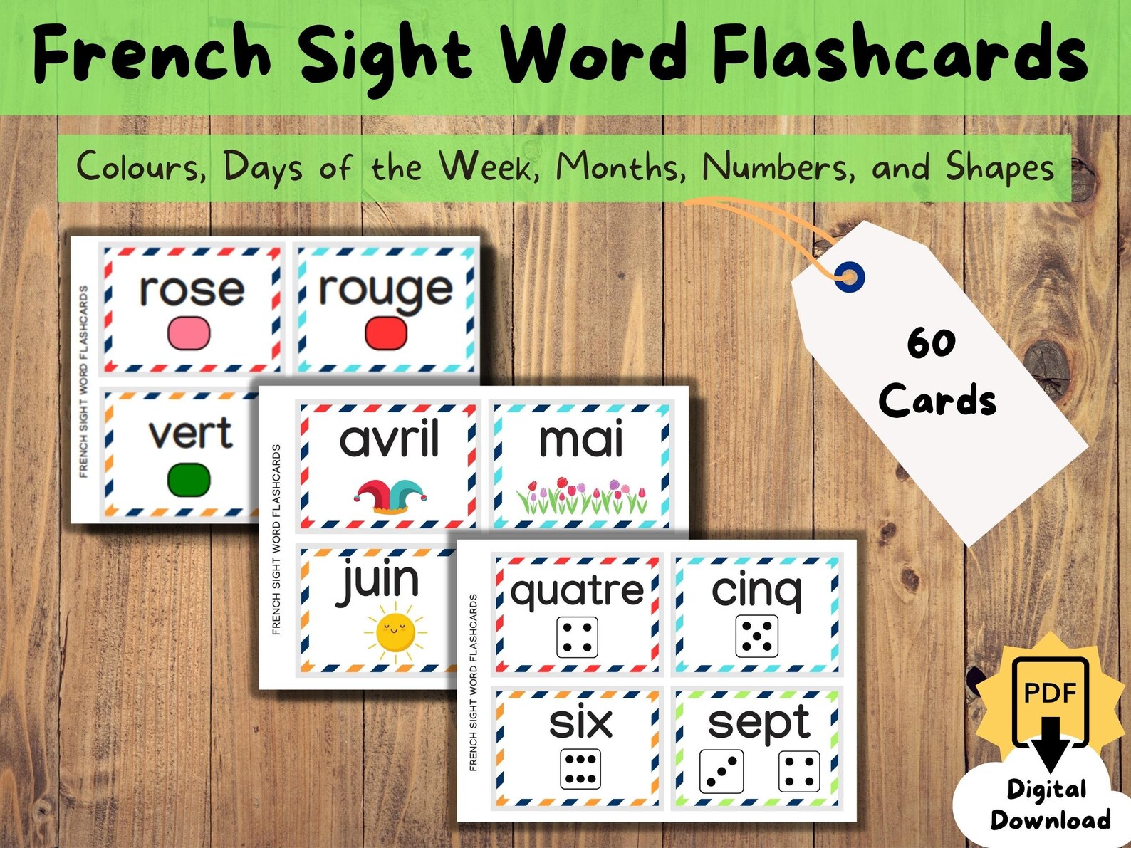 French Sight Word Flashcards Shapes Colors Days of the - Etsy