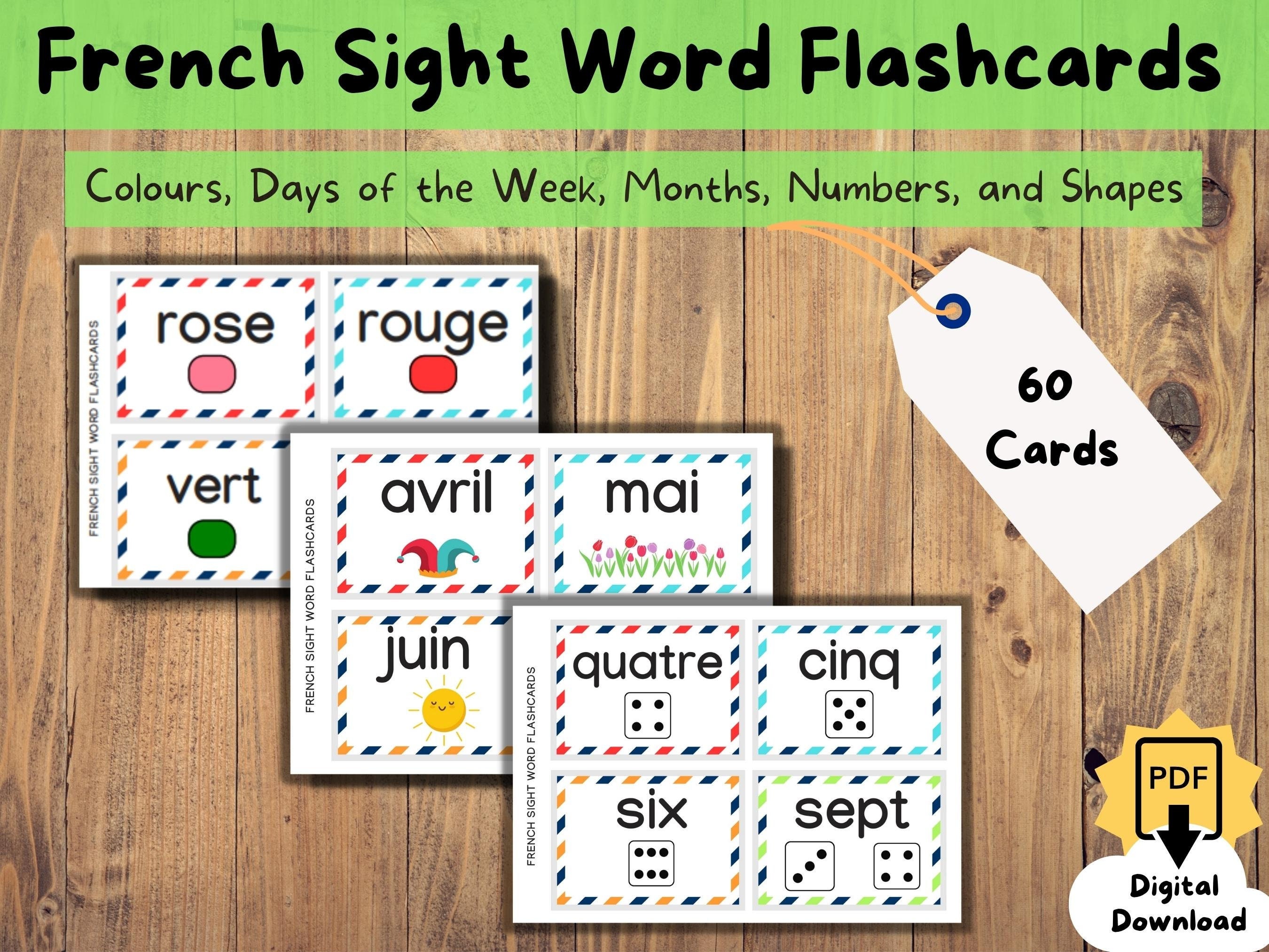 French Sight Word Flashcards Shapes Colors Days of the - Etsy UK