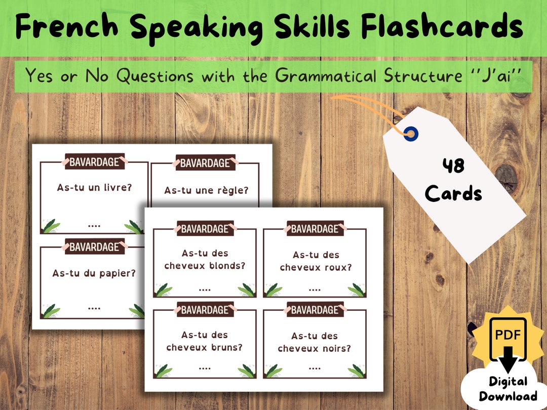 Basic French Speaking and Listening Flashcards With Grammatical ...