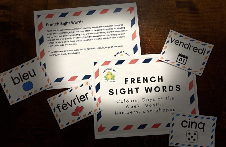 French Sight Word Flashcards BUNDLE 6-10 Basic French Learning ...
