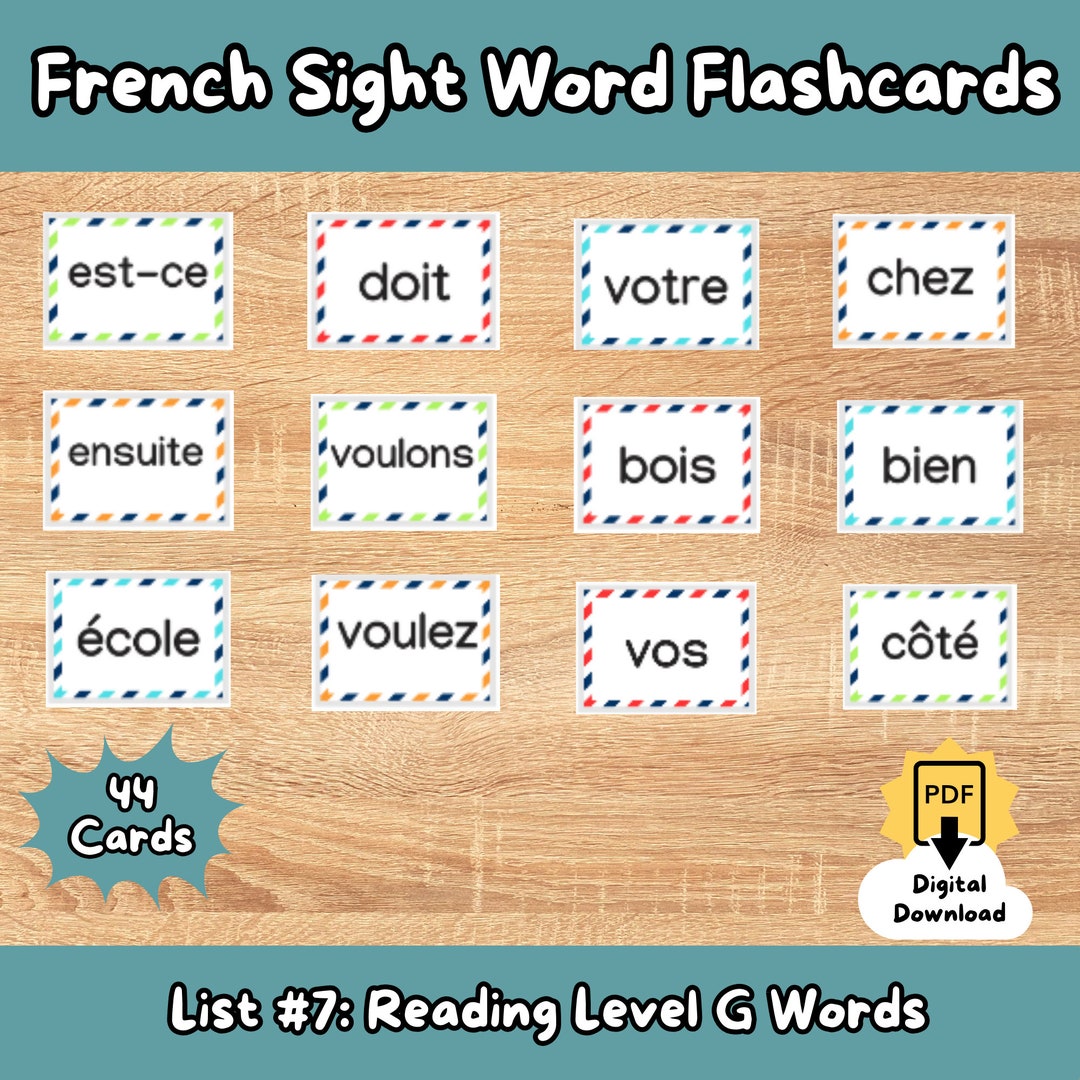 French Sight Word Flashcards (level 7) - Basic French Learning ...