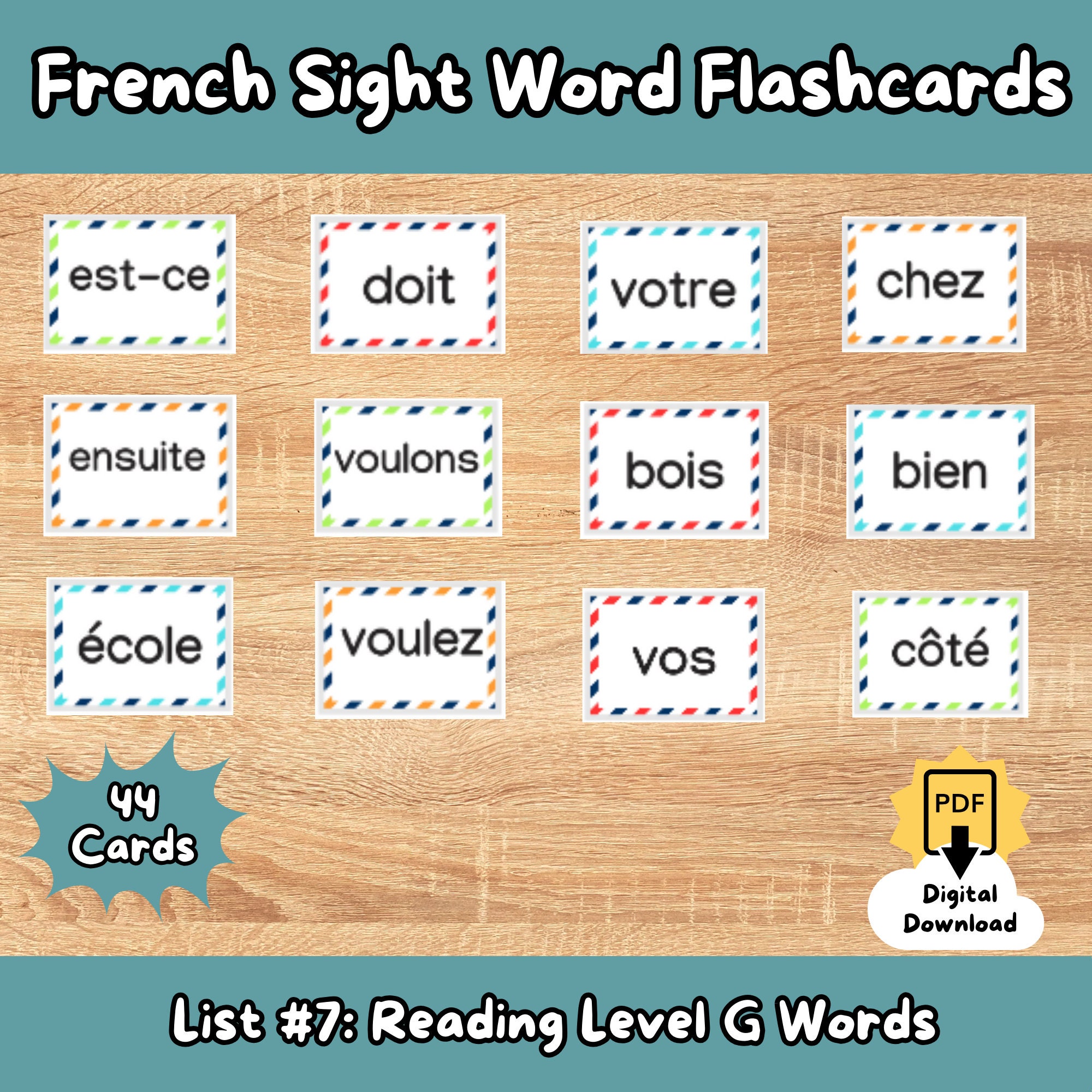 French Sight Word Flashcards (level 7) - Basic French Learning ...