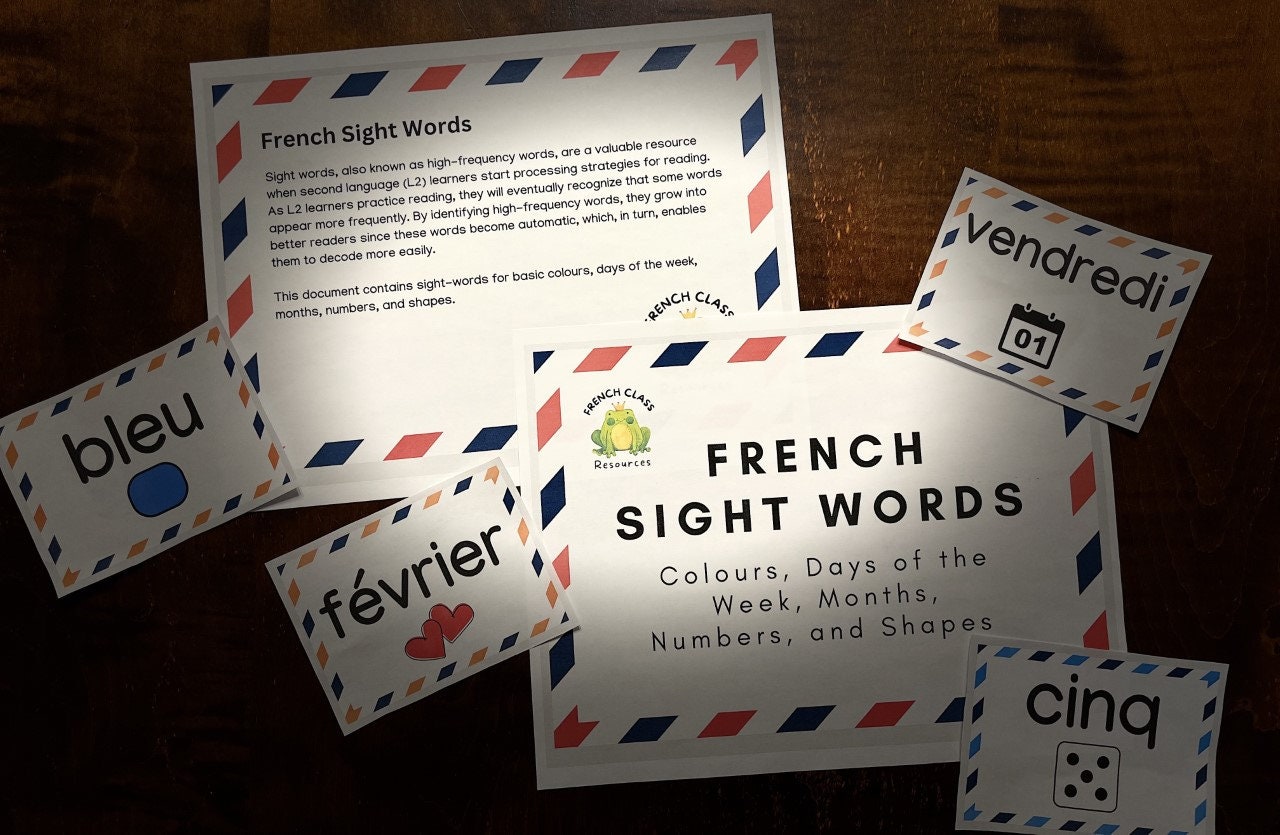 French Sight Word Flashcards - Shapes, Colors, Days of the Week, Months ...