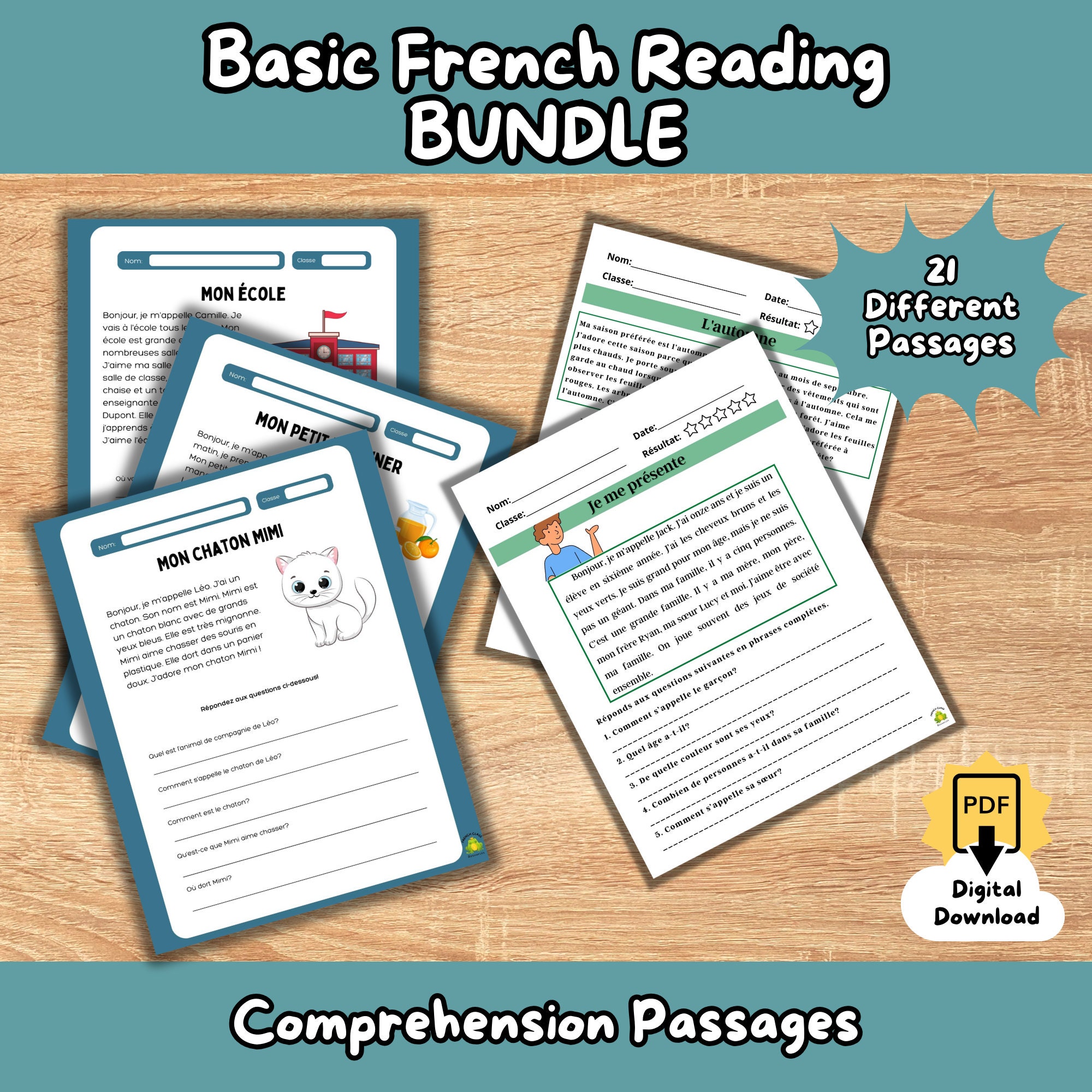 BUNDLE Basic French Reading Comprehensions (french Learning, Classroom ...