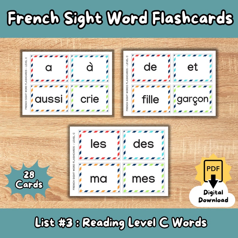 French Sight Word Flashcards (level 3) - Basic French Learning ...