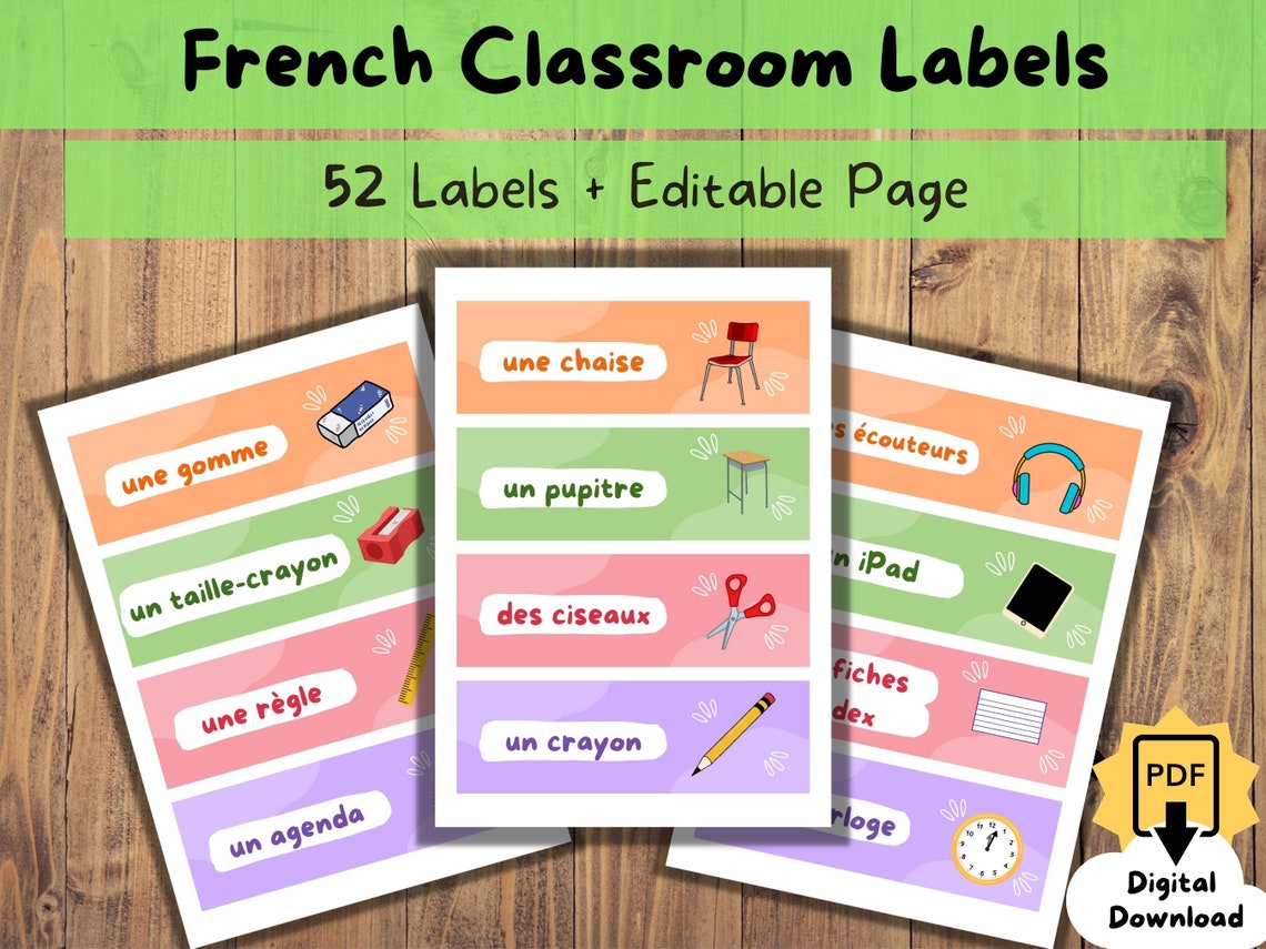 French Classroom Labels (vocabulary, FSL Instruction, Editable Labels ...
