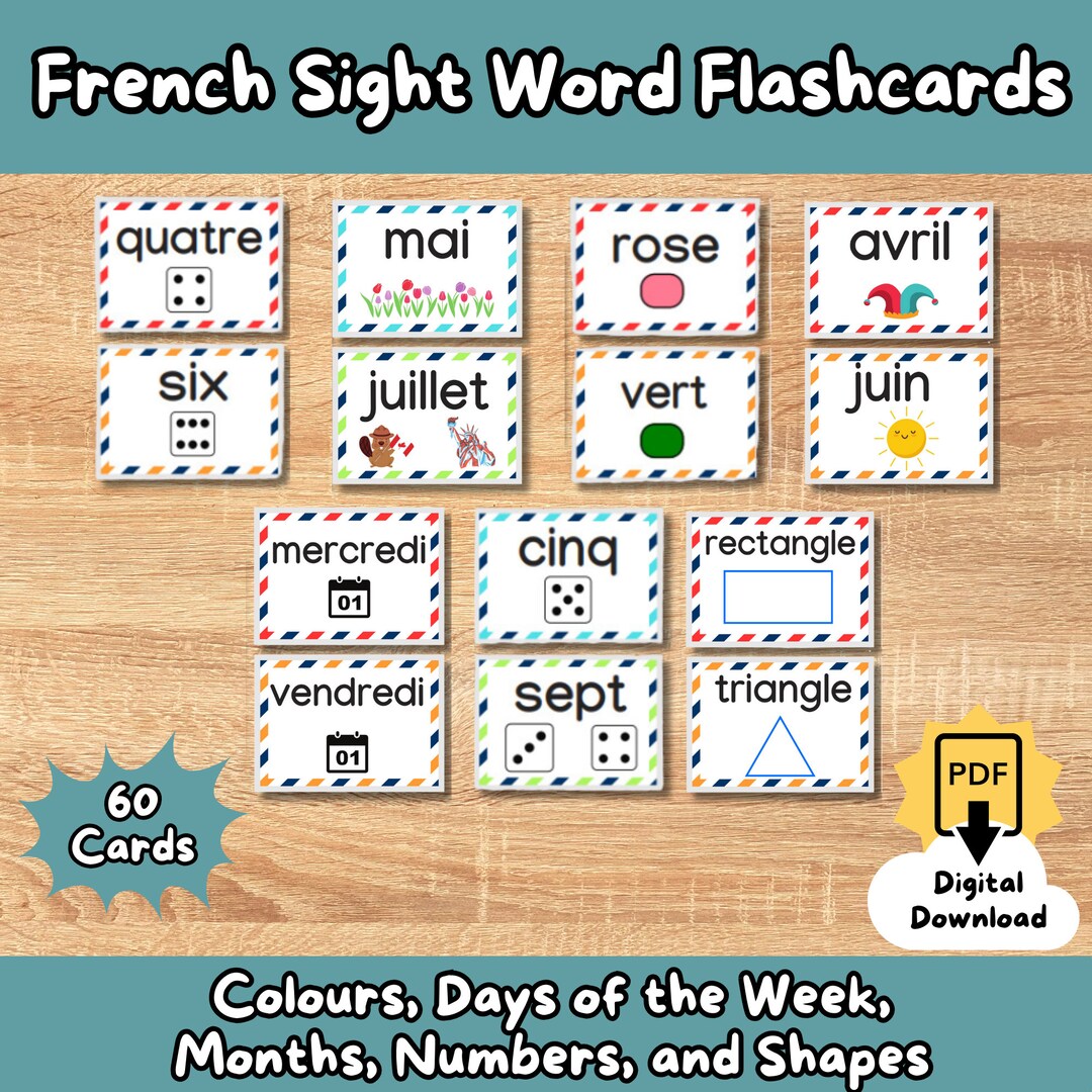 French Sight Word Flashcards - Shapes, Colors, Days of the Week, Months ...