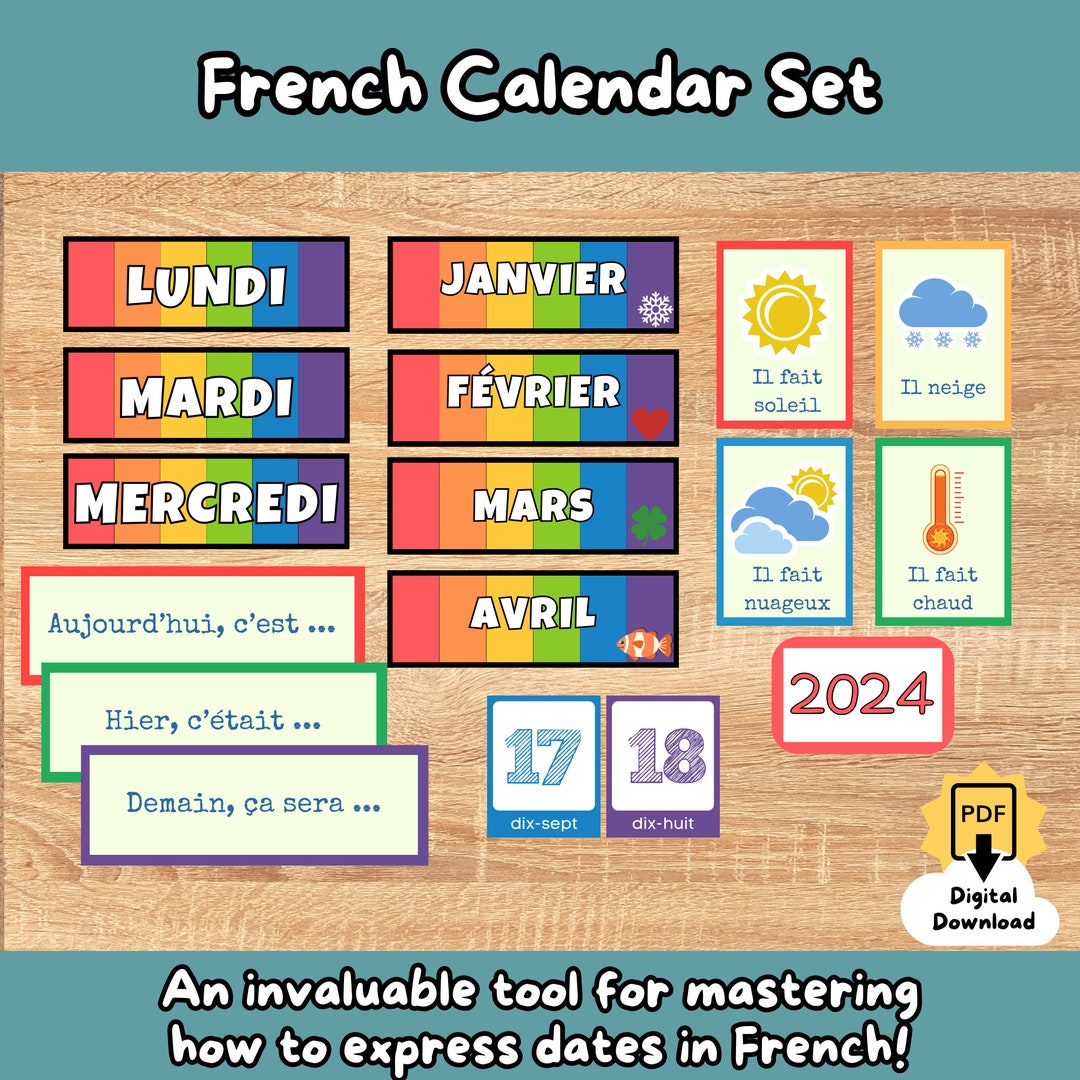 French Calendar Set (classroom Decor, French Days of the Week, French ...