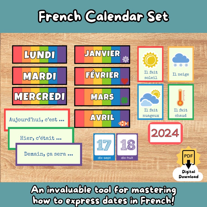 French Calendar Set (classroom Decor, French Days of the Week, French ...