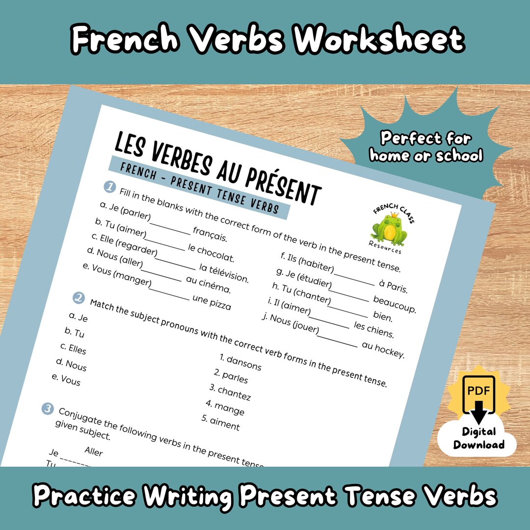 French Verbs - Present Tense Worksheet (present Tense Verb Workheet ...