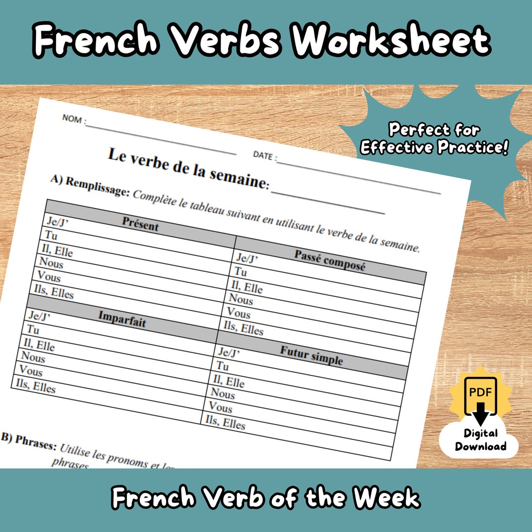 French Verb of the Week Worksheet (francais, Home Learning, French ...