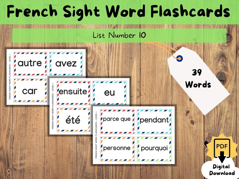 French Sight Word Flashcards BUNDLE 6-10 Basic French - Etsy
