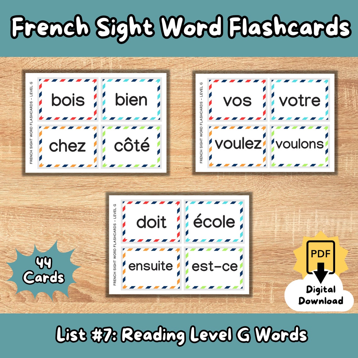 French Sight Word Flashcards (level 7) - Basic French Learning ...