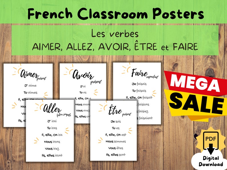 French Classroom Posters Les Verbes Aimer, Aller, Avoir, Être Et Faire ...