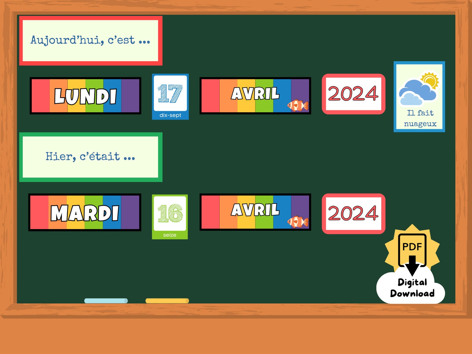 French Calendar Set (classroom Decor, French Days of the Week, French ...