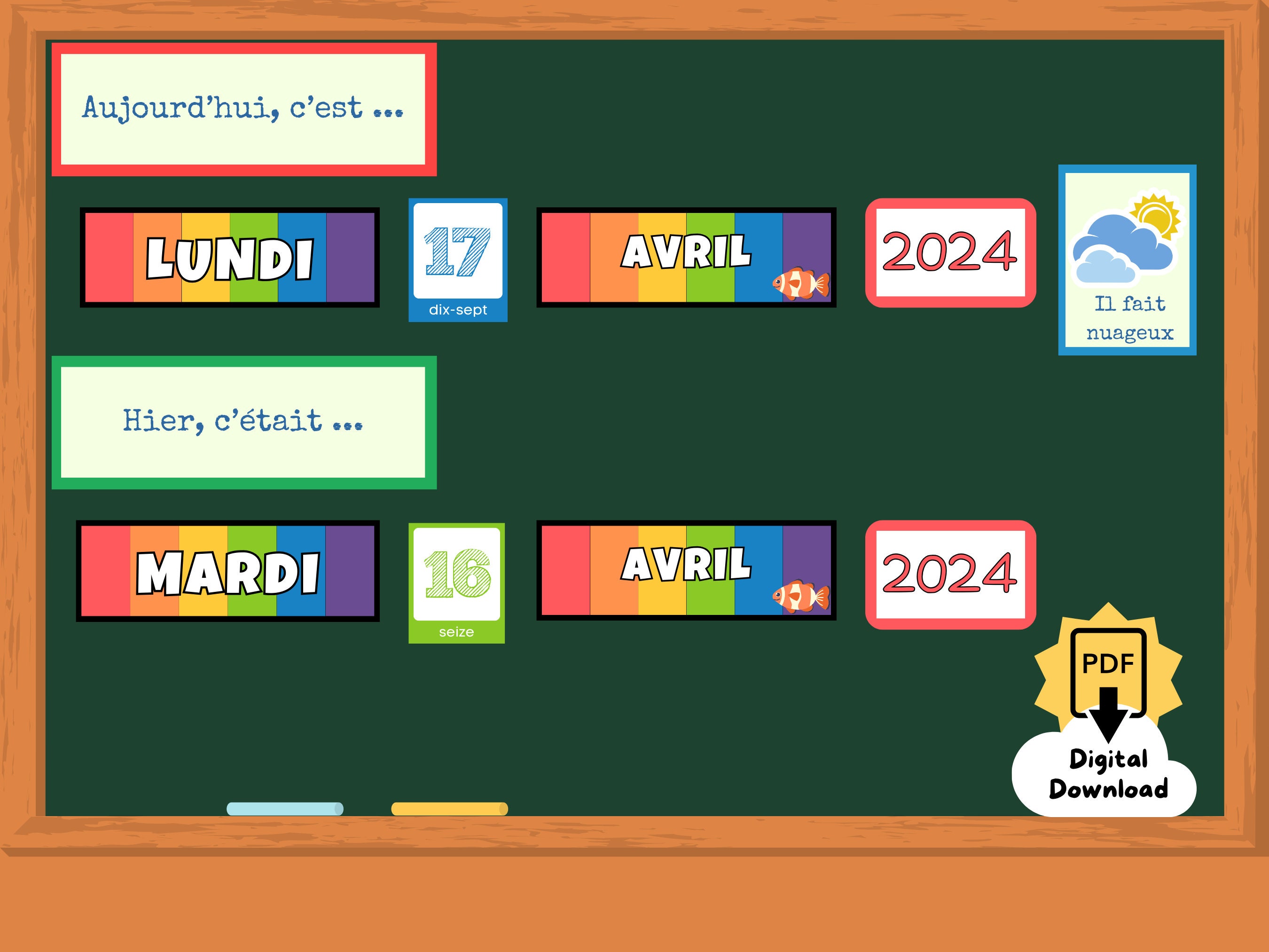 French Calendar Set (classroom Decor, French Days of the Week, French ...