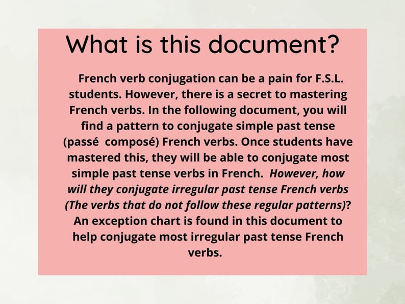 French Verb Conjugation (passé Composé Verb Cheat Sheet, Francais ...