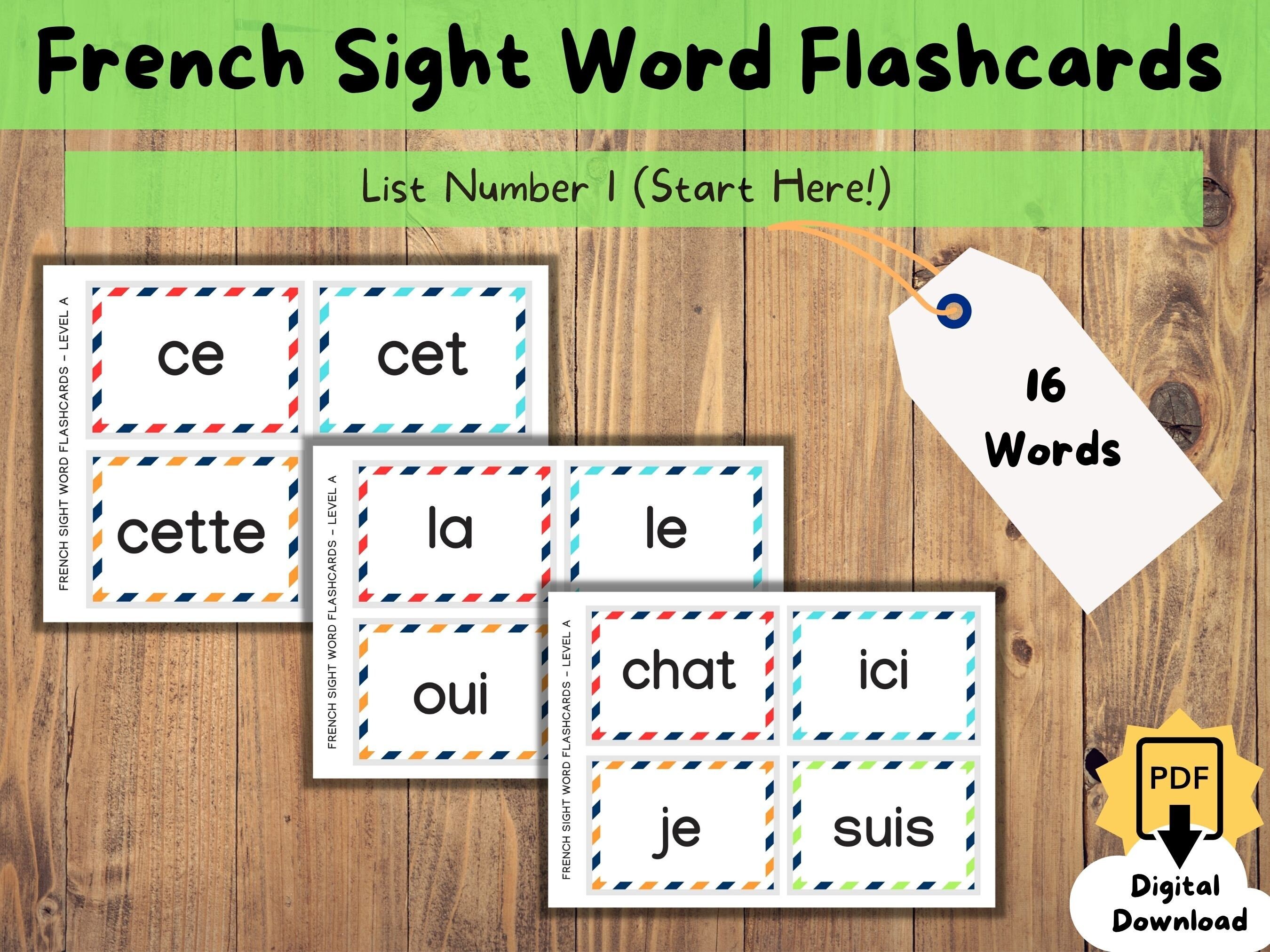 French Sight Word Flashcards level 1 Basic French - Etsy