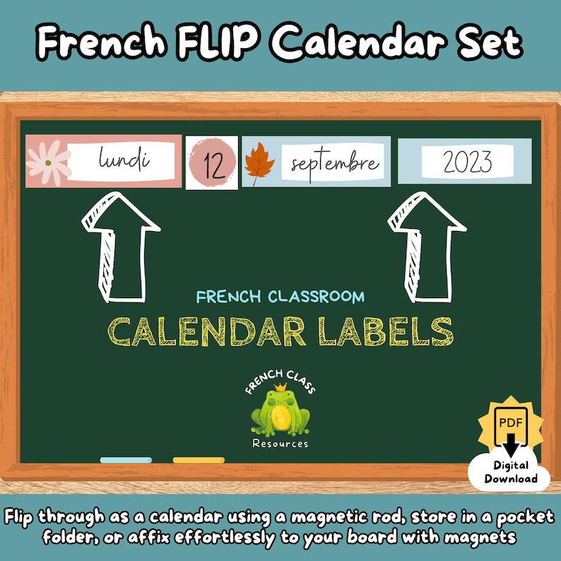 French Flip Calendar - Classroom Decor, French Days of the Week, French ...