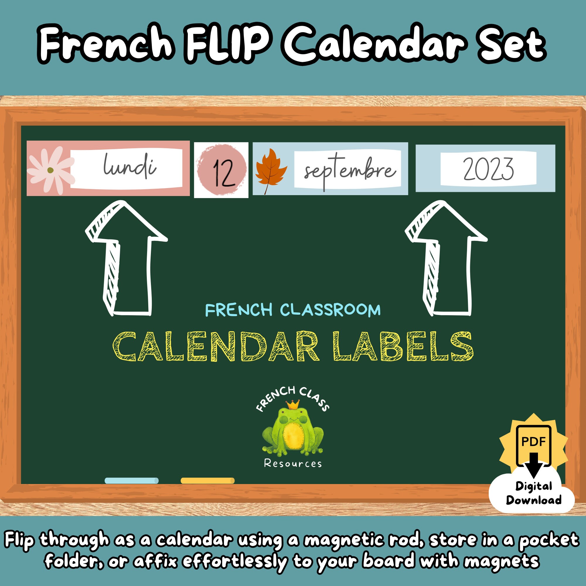 French Flip Calendar - Classroom Decor, French Days of the Week, French ...