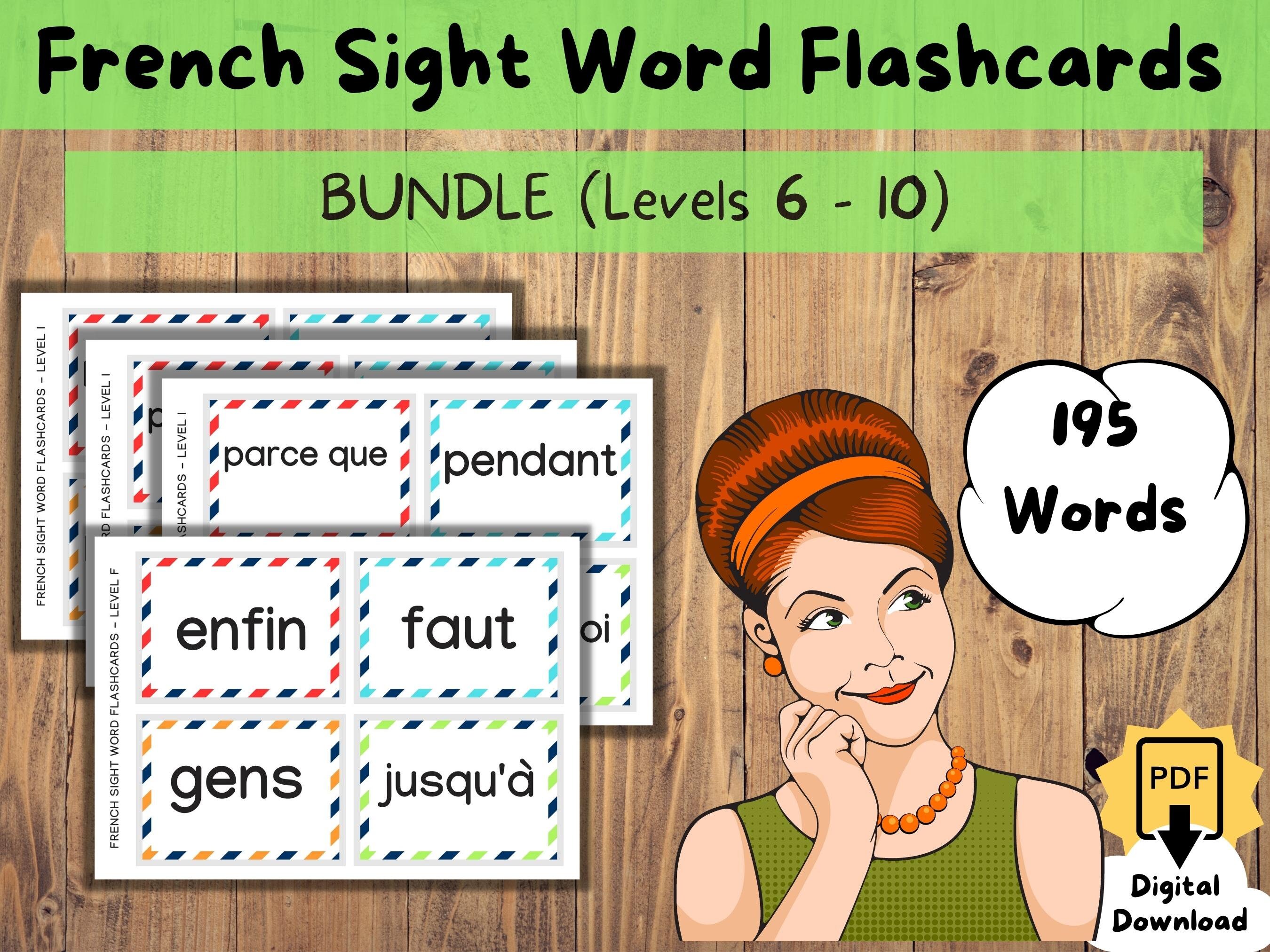 French Sight Word Flashcards BUNDLE 6-10 Basic French Learning ...
