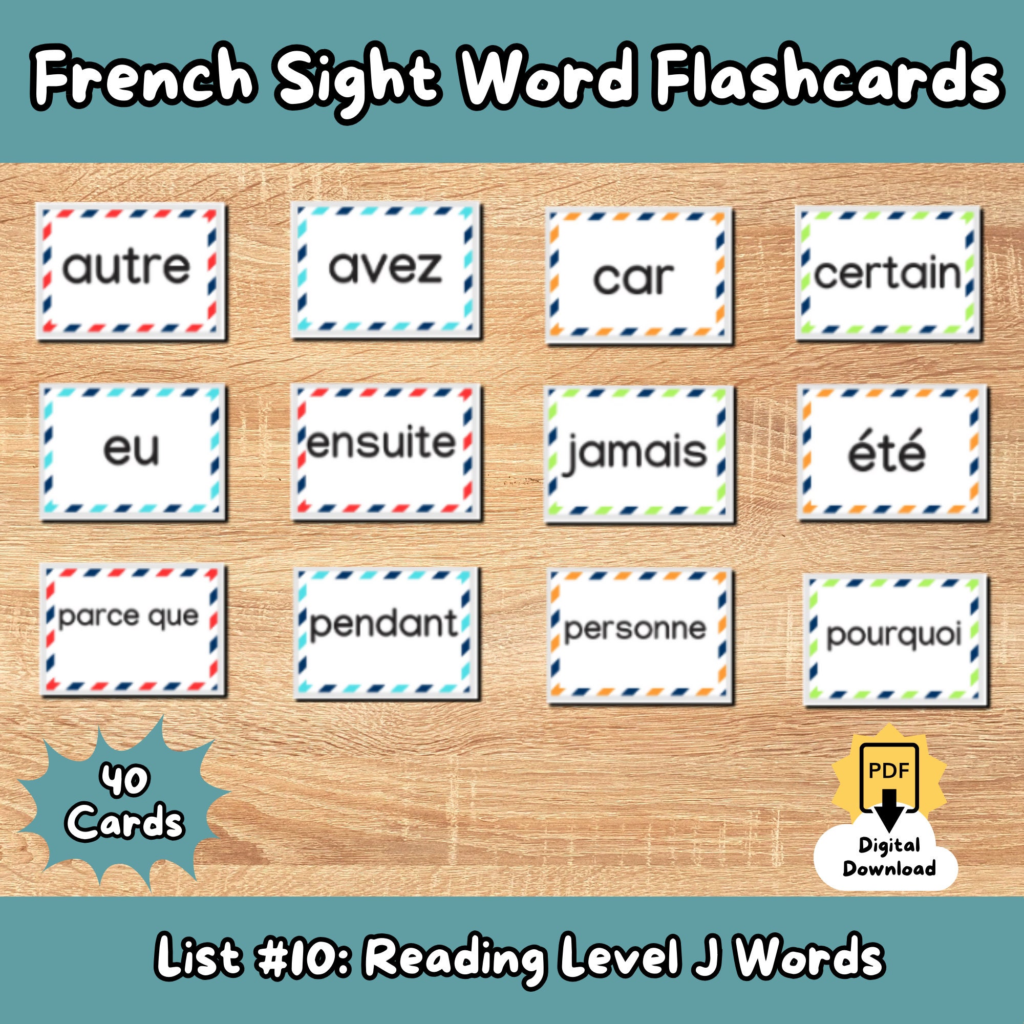 French Sight Word Flashcards BUNDLE 6-10 Basic French Learning ...