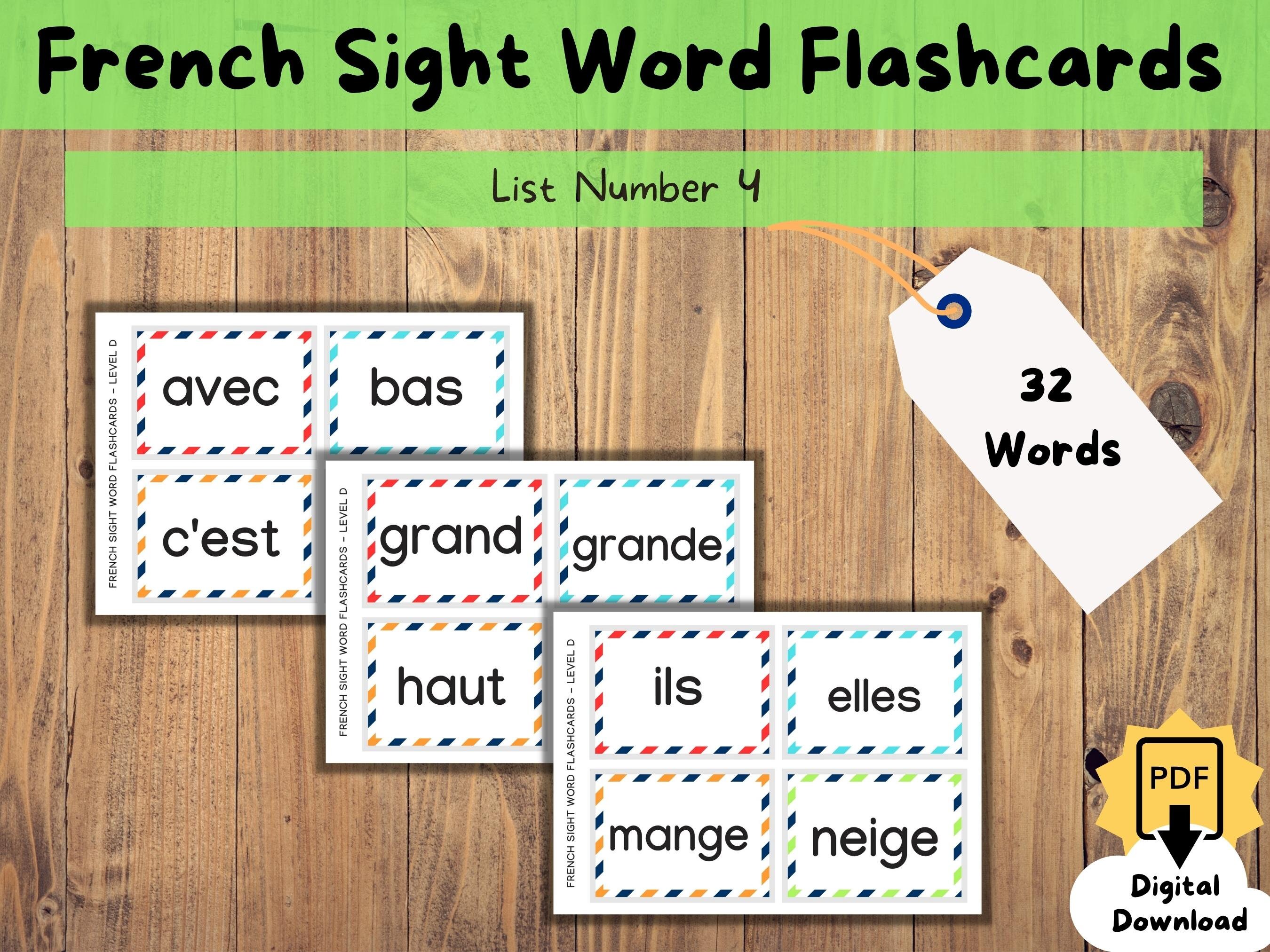 French Sight Word Flashcards BUNDLE 1-5 Basic French - Etsy