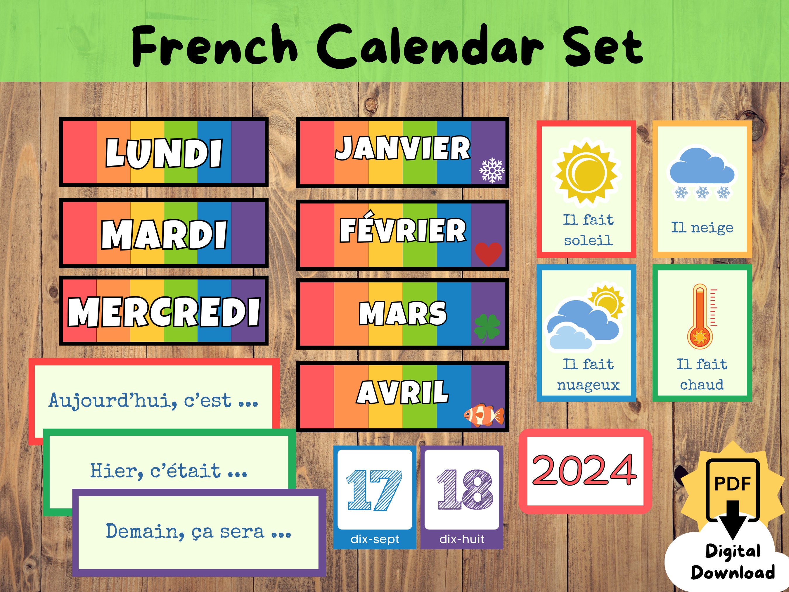 French Calendar Set (classroom Decor, French Days of the Week, French ...