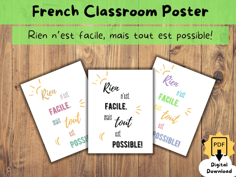 French Classroom Poster Rien N'est Facile, Mais Tout Est Possible ...