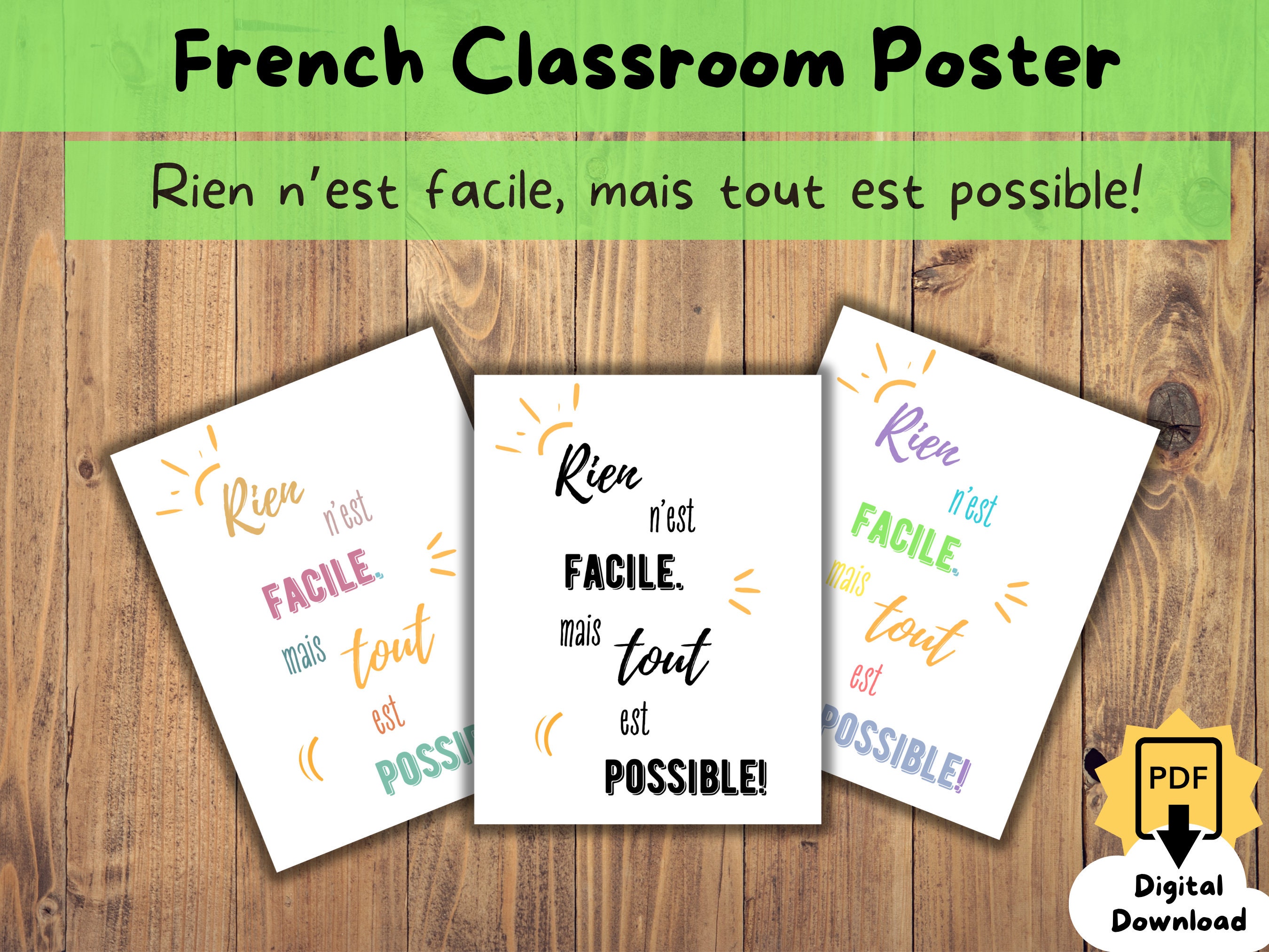 French Classroom Poster Rien N'est Facile, Mais Tout Est Possible ...