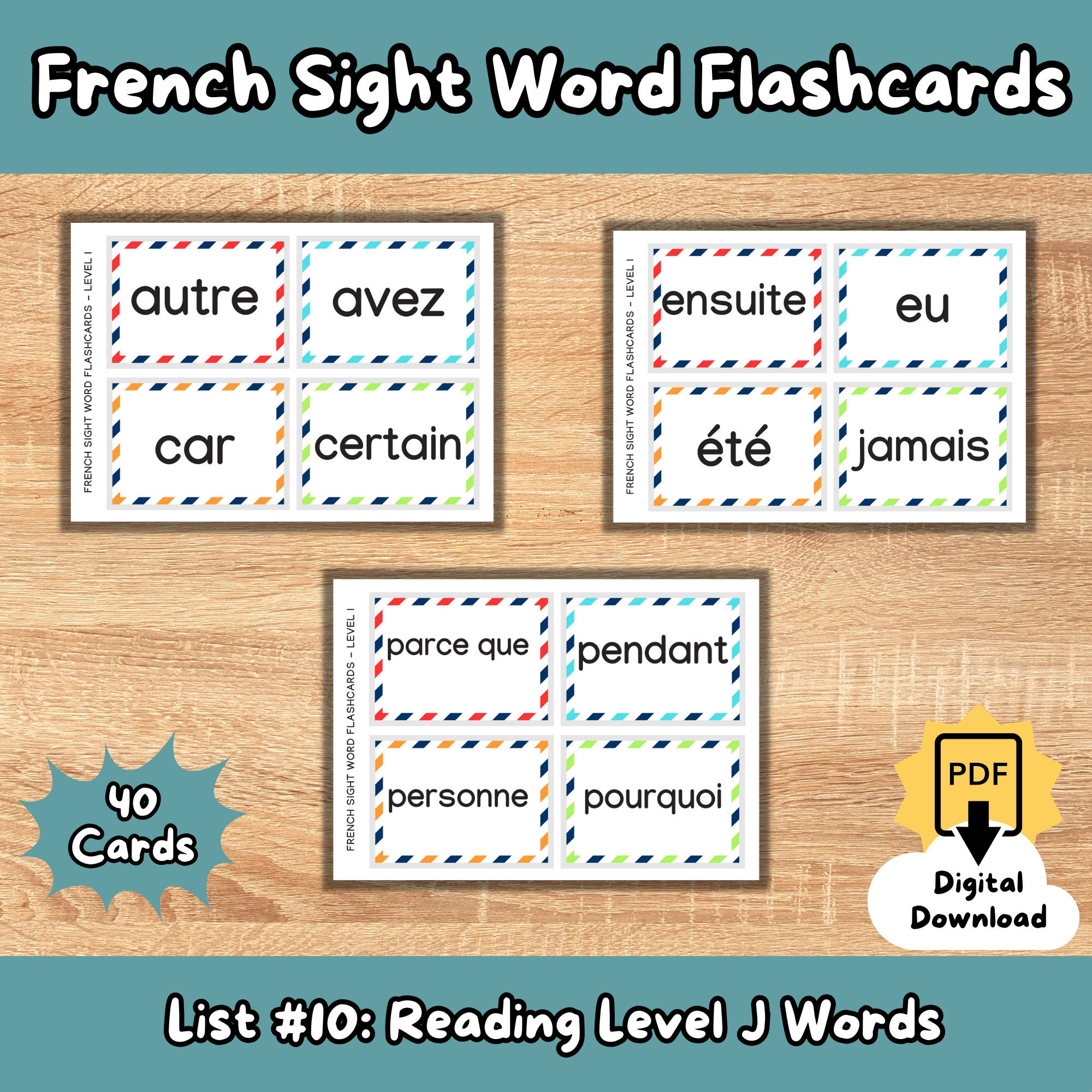 French Sight Word Flashcards (level 10) - Basic French Learning ...