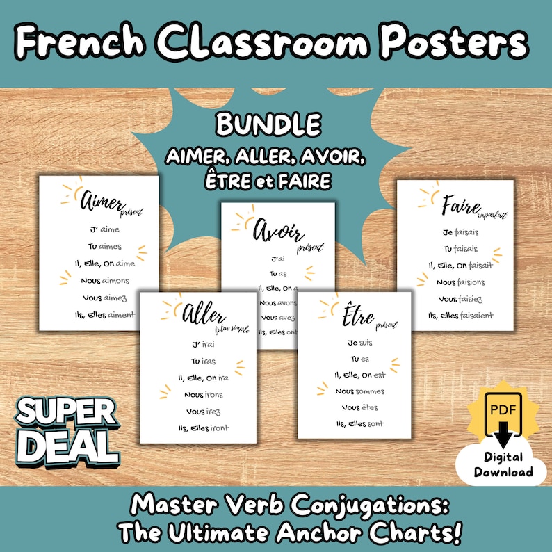 French Classroom Posters - Les Verbes Aimer, Aller, Avoir, Être Et ...