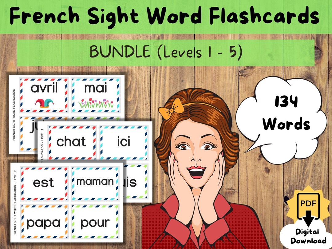 French Sight Word Flashcards BUNDLE 1-5 Basic French - Etsy