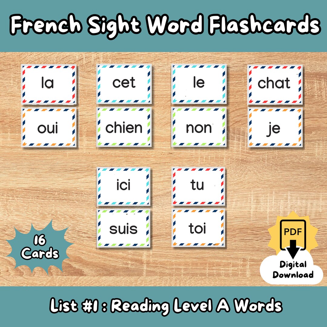 French Sight Word Flashcards (level 1) - Basic French Learning ...