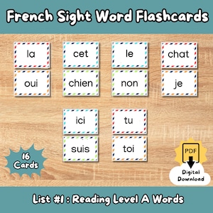French Sight Word Flashcards (level 1) - Basic French Learning ...