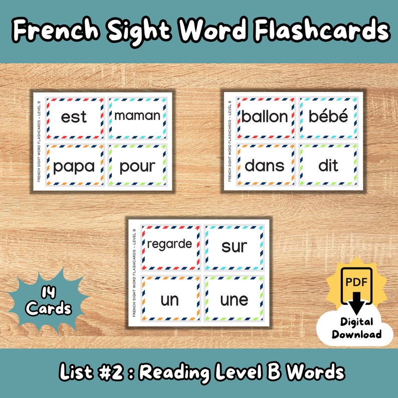 French Sight Word Flashcards (level 2) - Basic French Learning ...