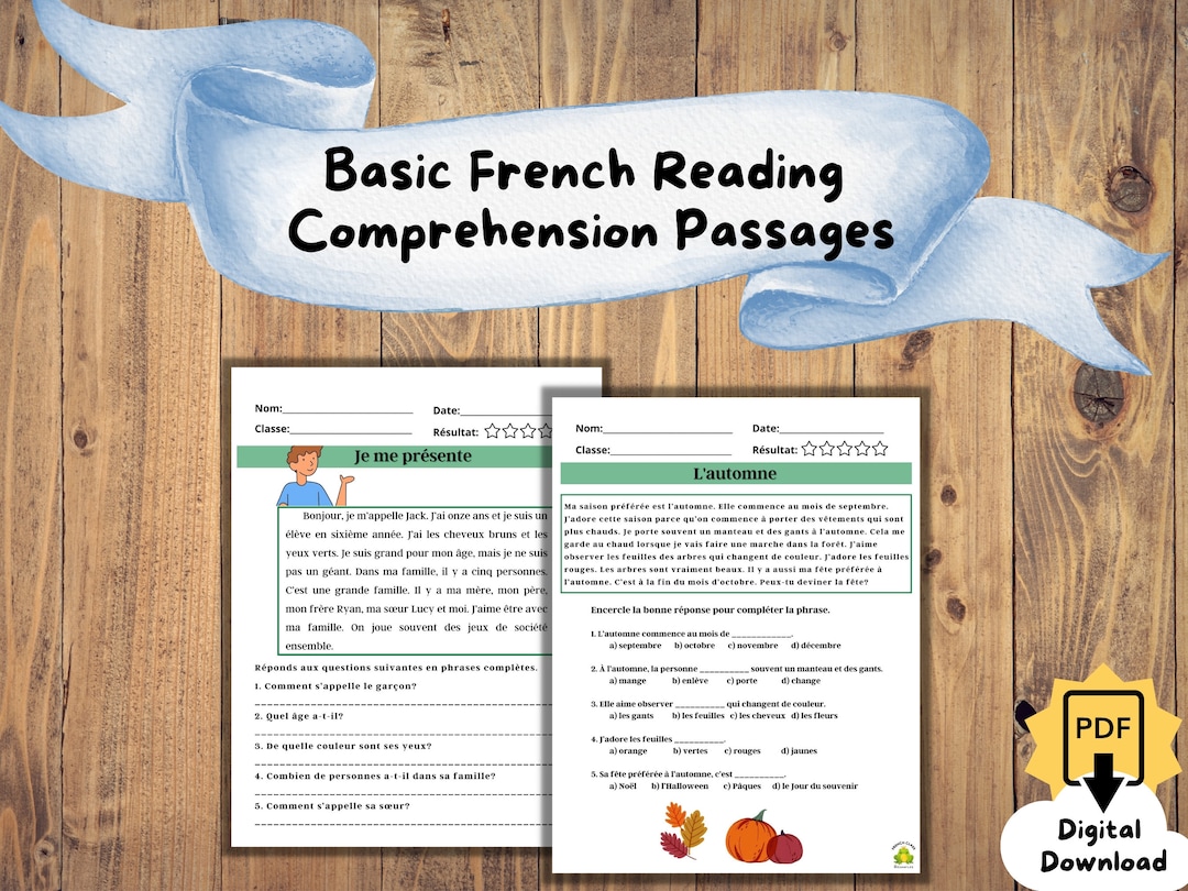 Basic French Reading Comprehension french Learning Classroom - Etsy