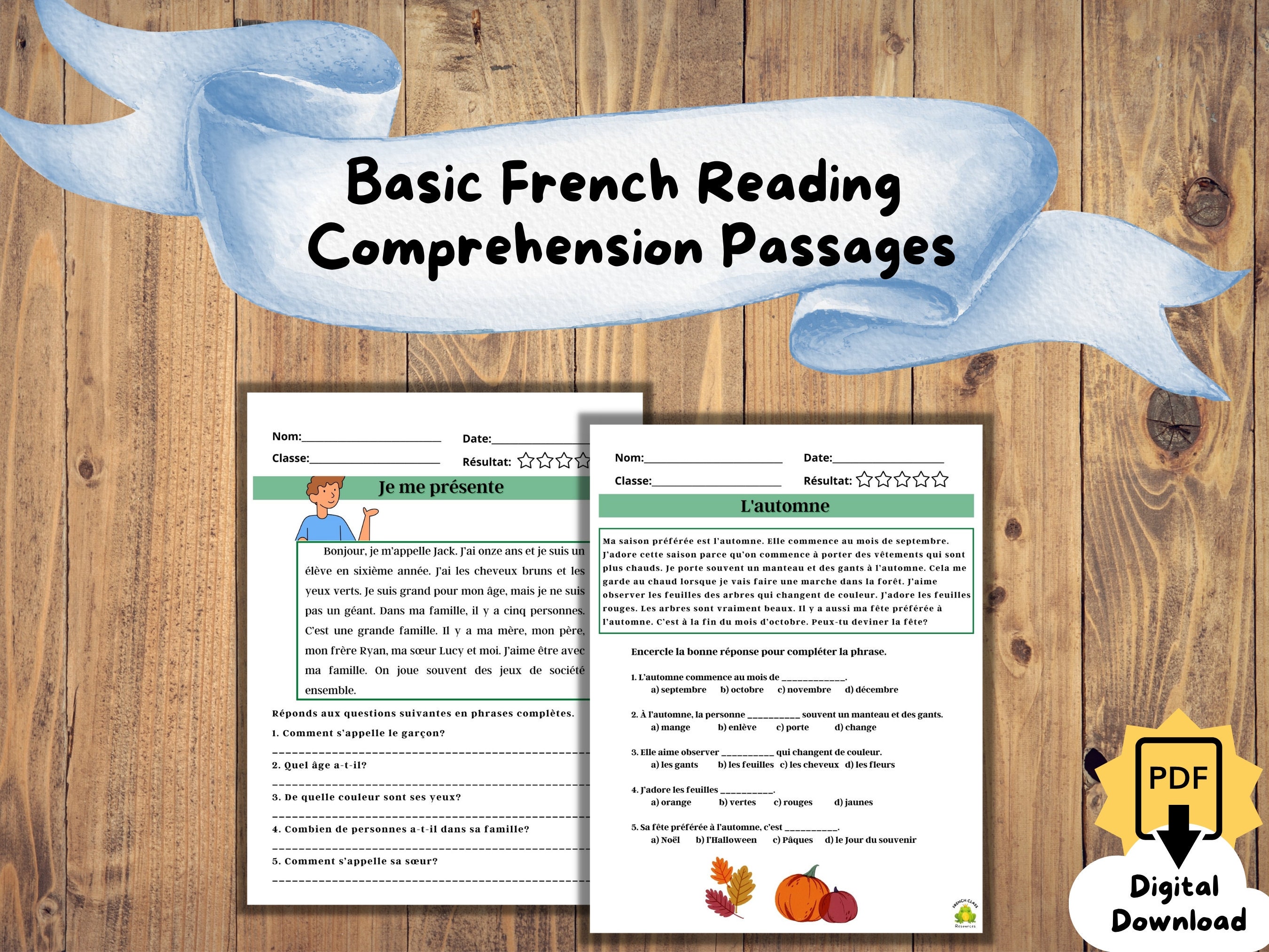 Basic French Reading Comprehension (french Learning, Classroom ...