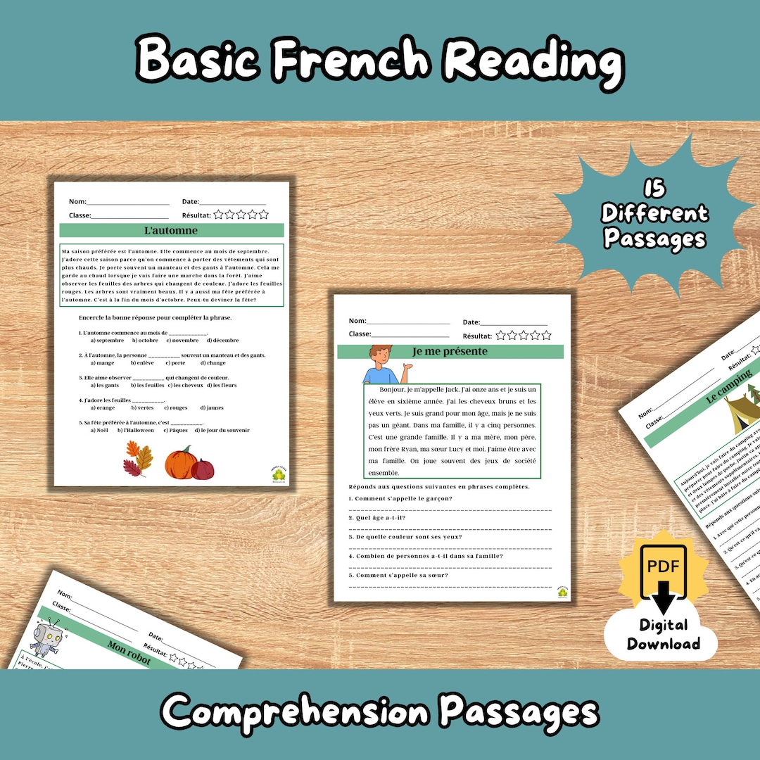 Basic French Reading Comprehension (french Learning, Classroom ...