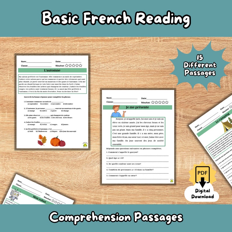 Basic French Reading Comprehension (french Learning, Classroom ...
