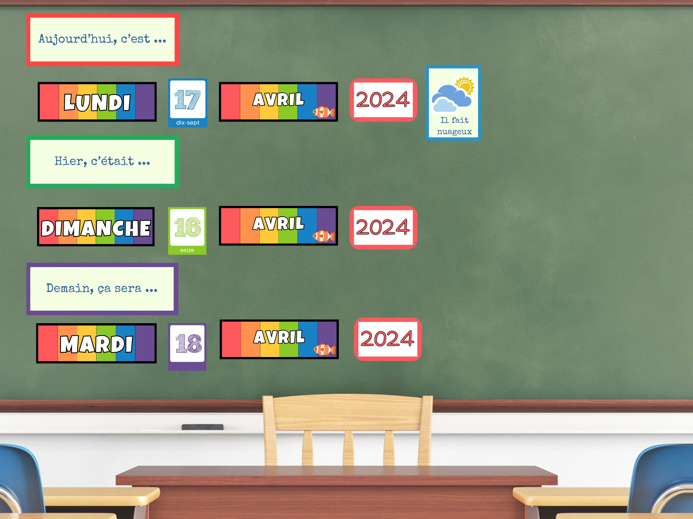 French Calendar Set (classroom Decor, French Days of the Week, French ...