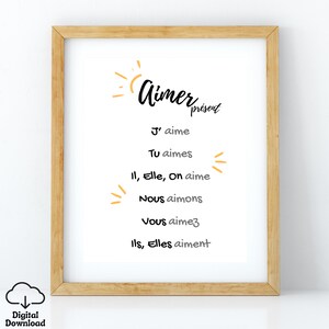 French Classroom Poster - Le Verbe AIMER (classroom Decor, Language ...