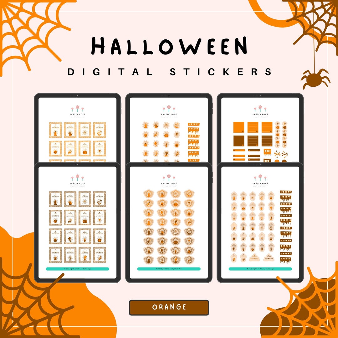 Spooky Halloween Digital Stickers in Orange | Vibrant Stickers for Fun ...